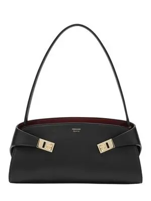 FERRAGAMO Ferragamo Burgundy Calfskin Shoulder Bag Black