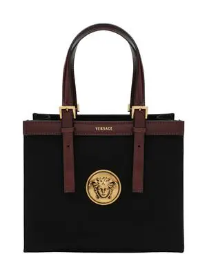 Versace Canvas Mini Shopper Bag With Medusa Hardware - Black