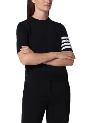THOM BROWNE Navy Virgin Wool Sweater With 4-Bar Detail