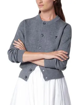 AMI Paris De Cœur Wool Cardigan - Grey