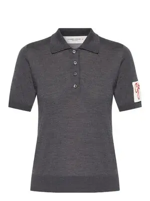GOLDEN GOOSE Merino Wool Polo Shirt With Logo Patch - Black