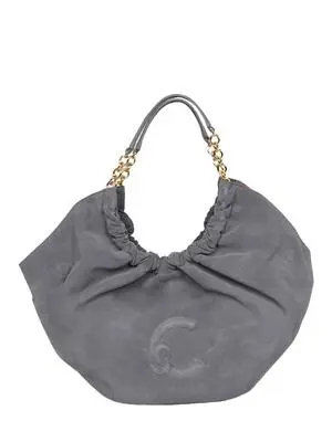 COCCINELLE Suede Handbag With Logo Embellishment And Chain Strap - Grey