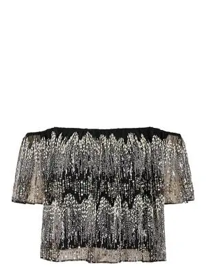 Rabanne Paco Rabanne Sequined Off-the-Shoulder Short-Sleeve Top Black