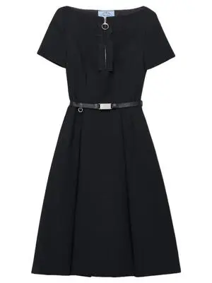 Prada Embroidered Natté Fabric Mini Dress - Black
