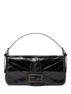 Fendi Baguette 26424 Inlaid Hagfish Leather Bag - Black