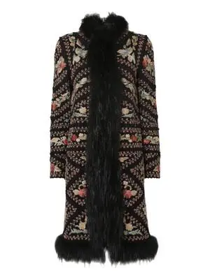 FENDI Fendi Embroidered Tulle Coat With Fox Fur Trim