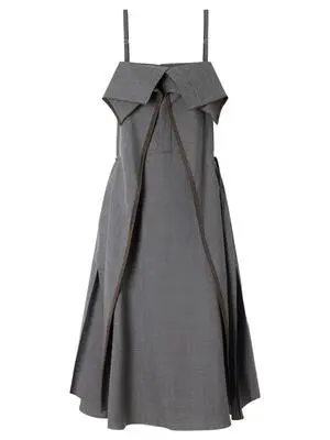 Sacai Sacai Midi Dress With Pleated Bodice And Voluminous Skirt Gray
