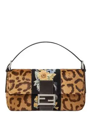 Fendi Baguette Embroidered Jaguar Print Pony-effect Leather Bag - Brown