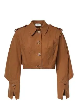 Elisabetta Franchi Cropped Utility Jacket With Lapel Collar And Epaulettes - Camel