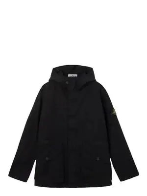 Stone Island Hooded Jacket With Anti-drop Finish - Black