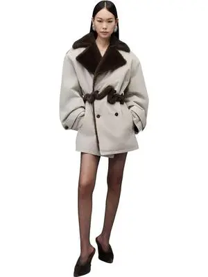 Alexander Wang Double-breasted Faux Fur Lined Trench Coat - Stone