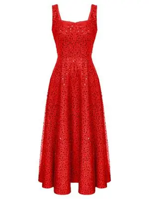 POST MERIDIEM Embellished Midi Dress With Sequins And Beads - Red