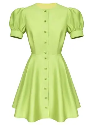 POST MERIDIEM Post Meridiem Button Front Lantern Sleeve Mini Dress Green