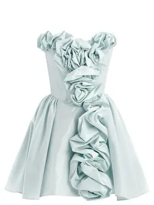POST MERIDIEM Mini Dress With Corset And Gathering Blue