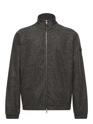 Moncler MONCLER COLLECTION Leather Logo Zip-Up Cardigan Grey