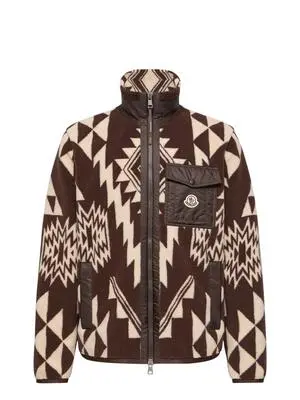 Moncler MONCLER COLLECTION Geometric Teddy Zip-Up Hoodie Brown