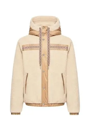 Moncler Geometric Trim Teddy Zip-up Hoodie - Beige