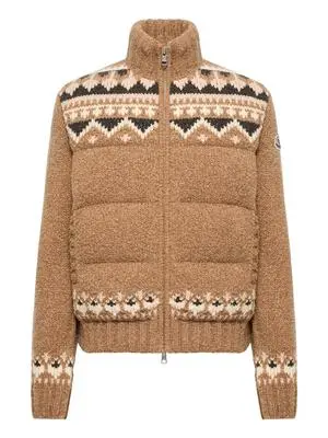 Moncler Geometric Jacquard Down Cardigan - Brown