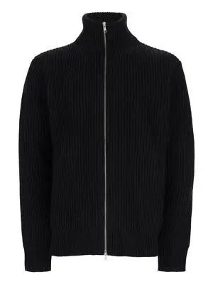 MAISON MARGIELA Ribbed Knit Zip-up Cardigan - Black