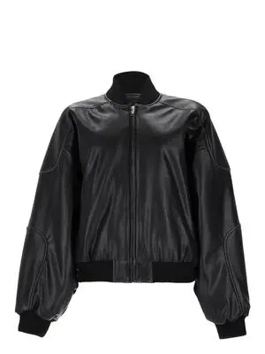 MAISON MARGIELA Faux Leather Bomber Jacket With Ribbed Knit Trim - Black