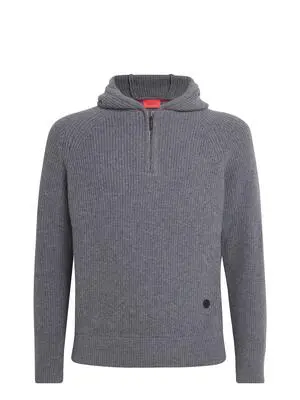 Isaia Wool-cashmere Knitted Hoodie With Half-zip - Grey