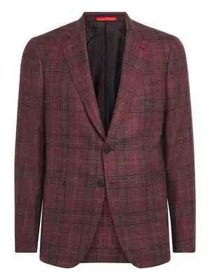 Isaia Wool-cashmere-silk Check Capri Blazer Red