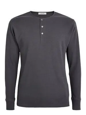 LEMAIRE Cotton-linen Rib-knit Henley T-shirt - Green