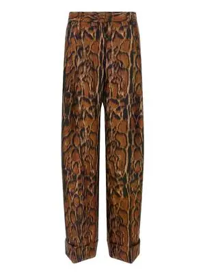 Alberto Biani Lynx-print Silk Trousers - Brown