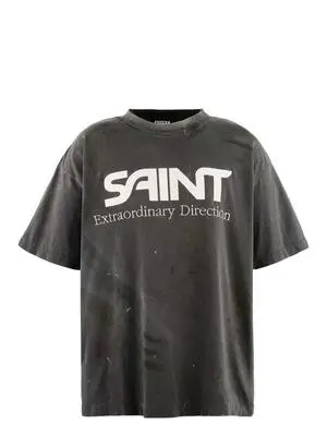 SAINT MXXXXXX Logo-print Distressed T-shirt - Grey