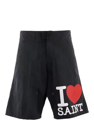 SAINT MXXXXXX Logo Print Lace-up Shorts - Black