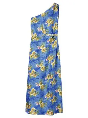 La DoubleJ Roy One-shoulder Floral Print Midi Dress - Blue