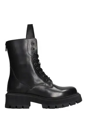JULIE DEE Leather Lace-up Chunky Sole Boots - Black