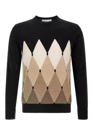 BALLANTYNE Cashmere Diamond Inlay Crew Neck Sweater - Black
