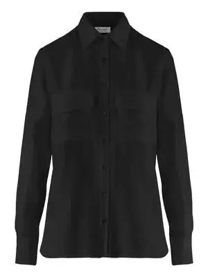 HER SHIRT Silk Flap-pocket Shirt - Black