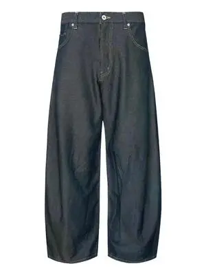 Comme Des Garçons Contrast-stitch Wide-leg Trousers - Blue