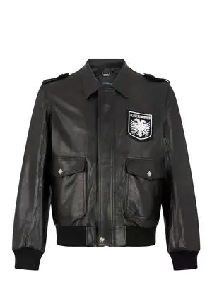 JOHN RICHMOND John Richmond Logo-Patch Leather Bomber Jacket
