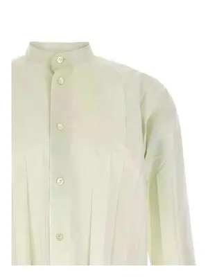 Issey Miyake Edge Pleated Band-collar Shirt - White