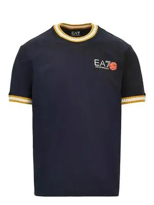 EA7 Logo-print Striped-trim T-shirt - Blue