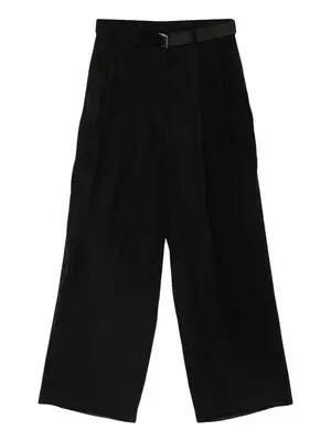 Sacai Belted Pleated Wide-leg Trousers - Black