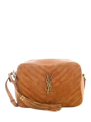 Saint Laurent Saint Laurent Matelassé Chevron Suede Small Camera Bag Brown
