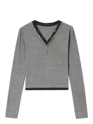 TOUT A COUP Tout À Coup Long-Sleeve Press-Stud V-Neck T-Shirt