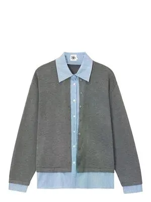 B+AB Layered Striped-trim Cardigan - Grey