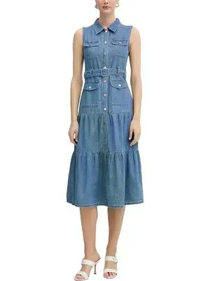 MORGAN Nautica Belted Tiered Midi Dress - Blue