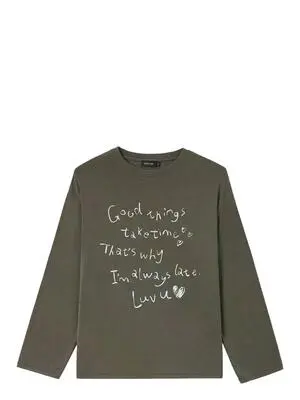 TOUT A COUP Slogan Print Long-sleeve T-shirt - Grey