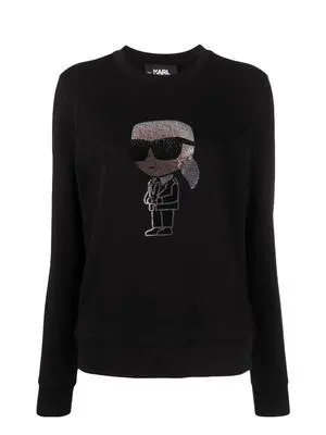 Karl Lagerfeld Ikonik 2.0 Embellished Cotton Sweatshirt - Black
