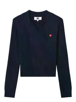 CHOCOOLATE Cable Knit Polo Sweater With Heart Applique - Blue