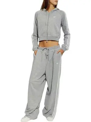 Adidas Logo Embroidered Zip-up Hoodie - Grey