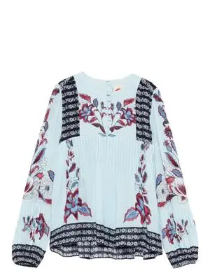 Farm Rio Marcelle Floral-print Pleated Blouse - Blue