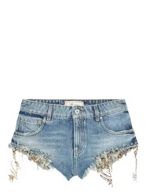 Blumarine Embellished Frayed-hem Denim Shorts - Blue