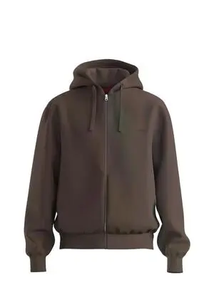 Hugo Cotton Terry Zip-up Hoodie With Logo Print - Brown